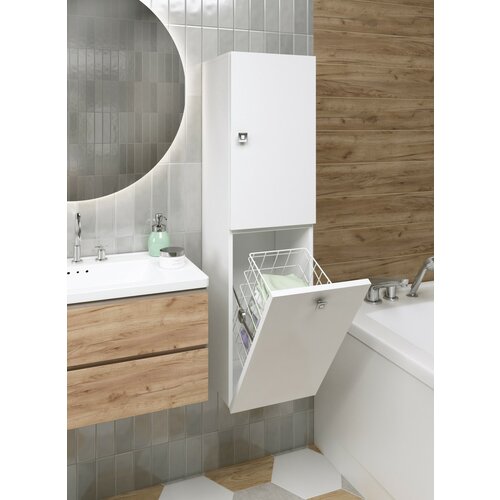 Шкаф для ванной комнаты, REGENT style, Пенал Виола 1дверь 1корзина, белый, правый, 114*30*30