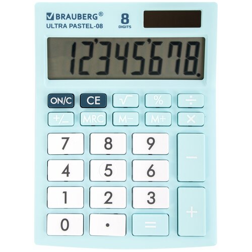 Калькулятор настольный Brauberg Ultra Pastel-08-LB, компактный, 154x115 мм, 8 разрядов, двойное питание, голубой