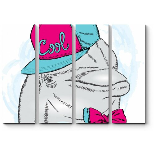 Модульная картина Дельфин в яркой бабочке и кепке 80x60