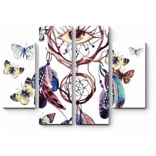 Модульная картина Ловец снов в окружении порхающих бабочек 150x113