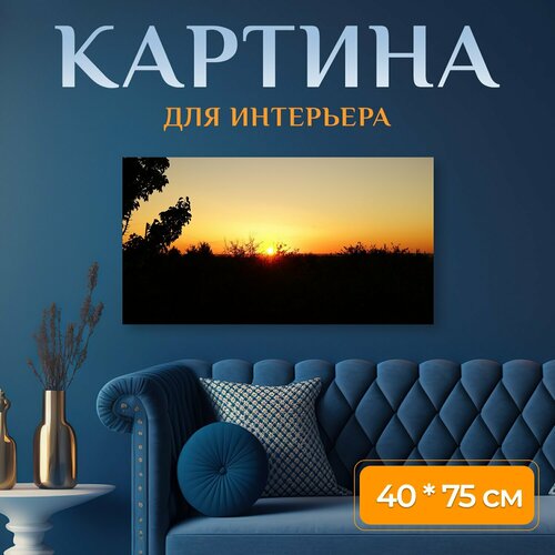Картина на холсте "Закат, дача, весна" на подрамнике 75х40 см. для интерьера
