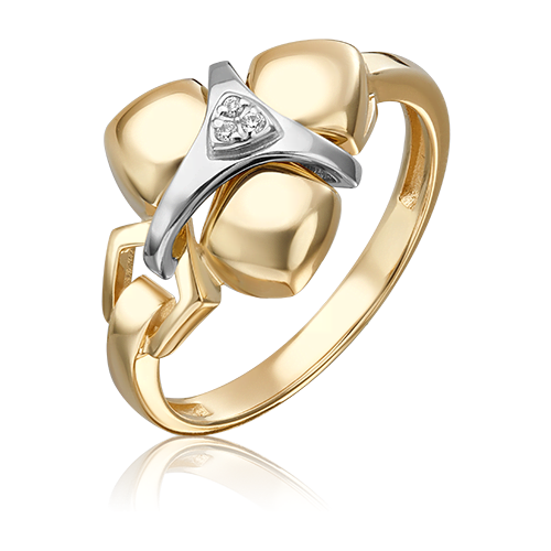 Кольцо PLATINA, комбинированное золото, 585 проба, бриллиант, размер 16, бесцветный
