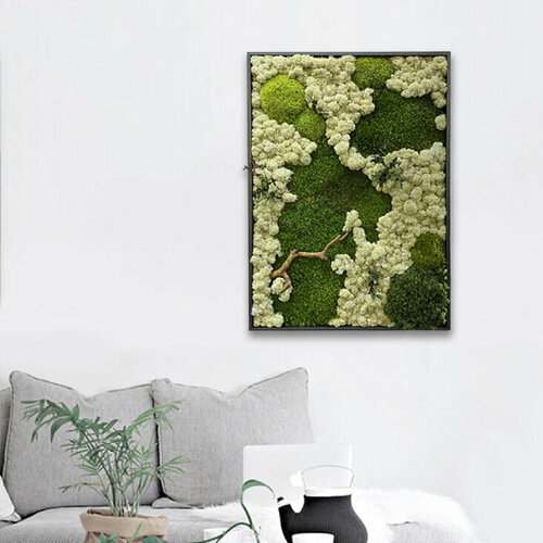 Картина "Тайга" из стабилизированного мха и растений в подарочной упаковке, 50*70 см.