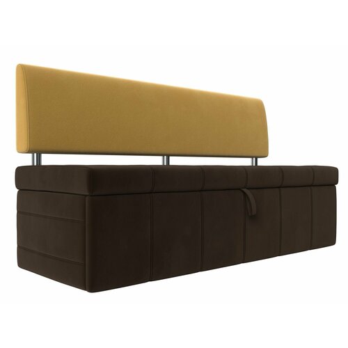 Кухонный прямой диван-кровать Стоун, Микровельвет коричневый и желтый