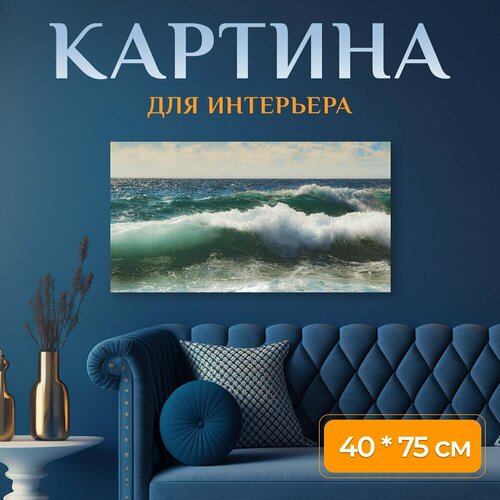Картина на холсте "Волны, море, океан" на подрамнике 75х40 см. для интерьера