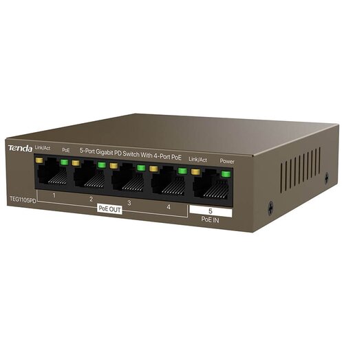 Коммутатор TENDA G1105PD (IP-COM) (5 портов Ethernet 10/100/1000 Мбит/сек, 4xPoE IEEE 802.3af 15.4W (max 30W)) (G1105PD)