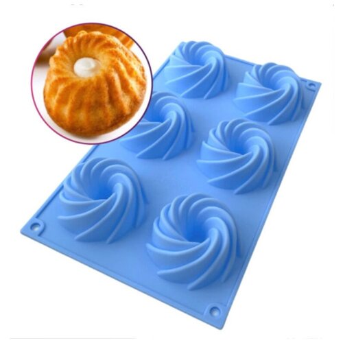 Силиконовая форма для выпечки кексов, 6 ячеек, голубой