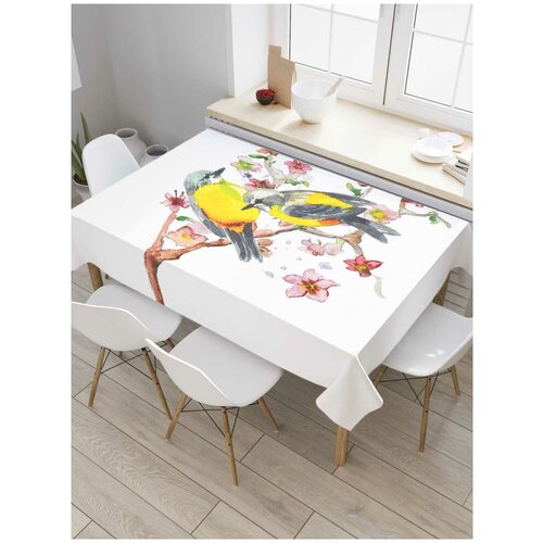 Скатерть прямоугольная JoyArty на кухонный стол "Птички на ветке" из оксфорда, 120x145 см