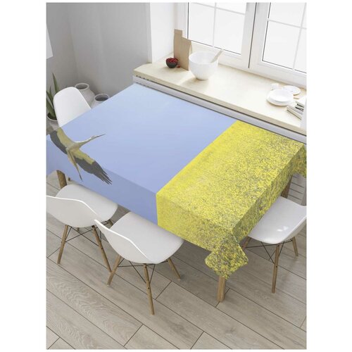 Скатерть прямоугольная JoyArty на кухонный стол "Журавль над полем" из оксфорда, 120x145 см