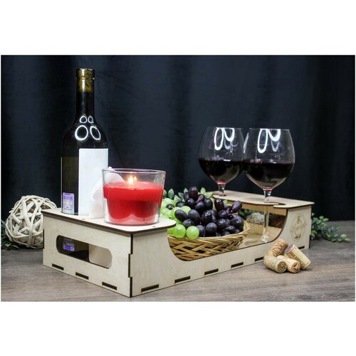 Винный столик, деревянный, бежевый,25х55см/поднос для вина и фруктов, из дерева/винный поднос/винница/подарок парню/мужчине/столик-поднос для завтрака