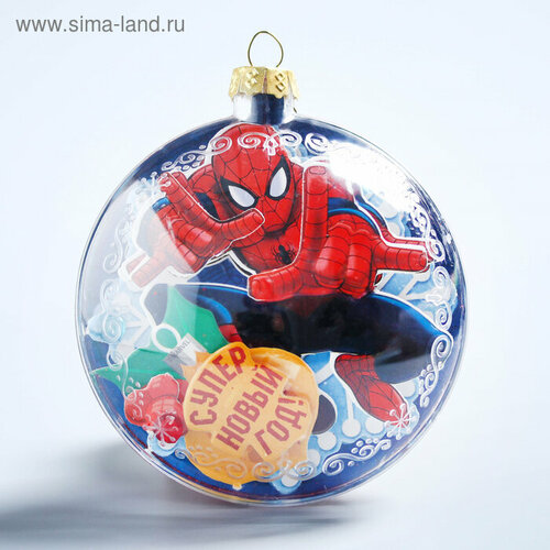 Новогодний ёлочный шар с 3D аппликацией "С Новым годом", Человек-паук