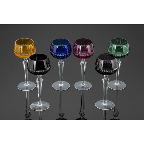 Набор из 6 бокалов (фужеров) для вина Echt Kristall, цветное стекло, алмазная грань, Германия, 1970-1990 гг.
