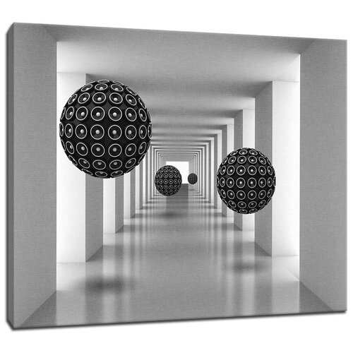Картина Уютная стена "3D Темные шары, летящие в туннеле" 80х60 см