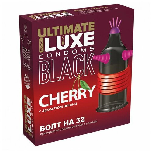 Черный стимулирующий презерватив Болт на 32 с ароматом вишни - 1 шт, Rene Rofe, черный, латекс, 1 шт, Luxe Black Ultimate "Болт на 32"