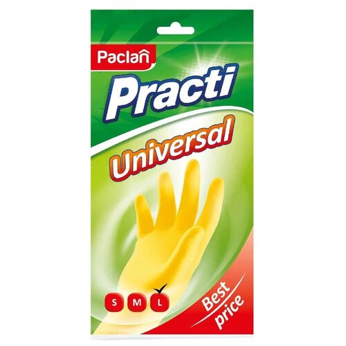 Перчатки Paclan Practi Universal латексные, 1 пара, размер L, цвет желтый