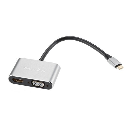 Кабель USB3.1 TypeCm - HDMI+USB3.0+PD+VGA Alum Grey 4K, Telecom