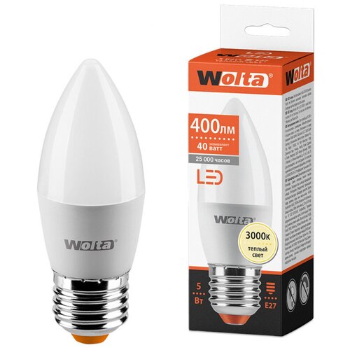 Лампа LED WOLTA C37 5Вт 400лм Е27 3000К 1/50