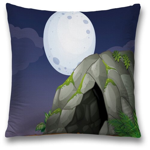 Наволочка декоративная на молнии, чехол на подушку JoyArty "Луна над пещерой" 45х45 см