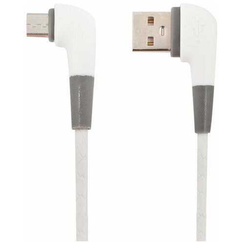 USB кабель "LP" Micro USB L-коннектор "Кожаный шнурок" (белый/коробка)