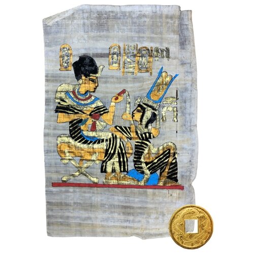 Холст из папируса с рисунком №59(32 х 21) + монета "Денежный талисман"