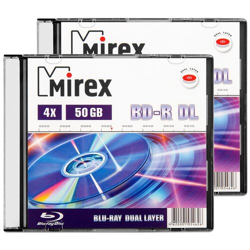 Диск BD-R DL 50 Gb Mirex 4x Slim box, упаковка 2 шт.