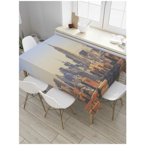 Скатерть прямоугольная JoyArty на кухонный стол "Солнце покидает мегаполис" из оксфорда, 180x145 см