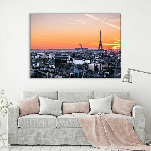 Картина на холсте (Рассвет в Париже, Городок Франции, городской пейзаж ) 22 32 см/ для интерьера/в комнату/на стену/в подарок