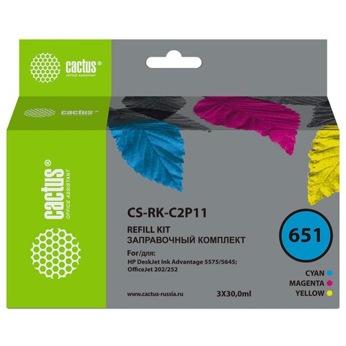 Заправочный набор Cactus CS-RK-C2P11 №651 голубой/пурпурный/желтый, флаконов: 3, объём 30мл, для HP DJ 5575/5645