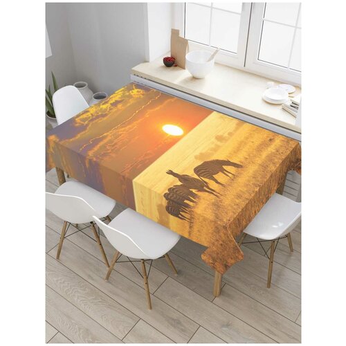 Скатерть прямоугольная JoyArty на кухонный стол "Зебры на закате" из оксфорда, 180x145 см