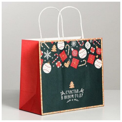 Пакет подарочный крафтовый «Счастья в Новом году», 22 × 25 × 12 см
