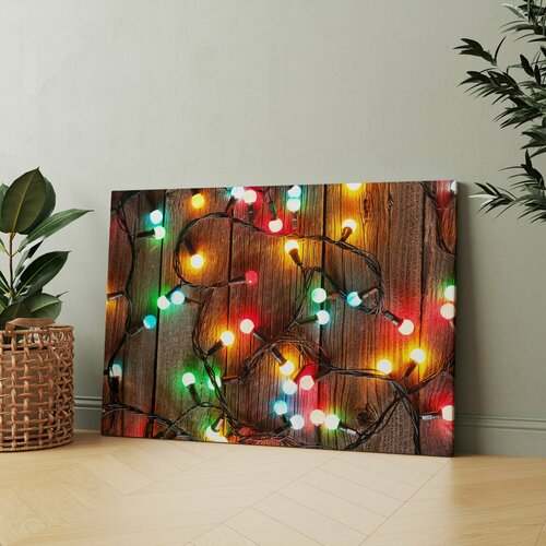 Картина на холсте (новогодние огни гирлянды с электрическая) 20x30 см/для интерьера/в комнату/на стену/в подарок