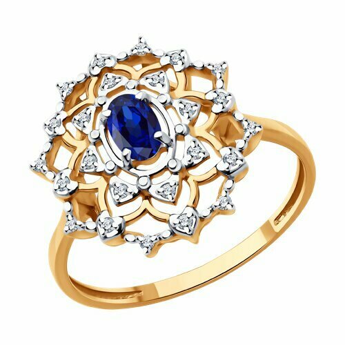 Кольцо Diamant online, красное золото, 585 проба, бриллиант, сапфир, размер 18