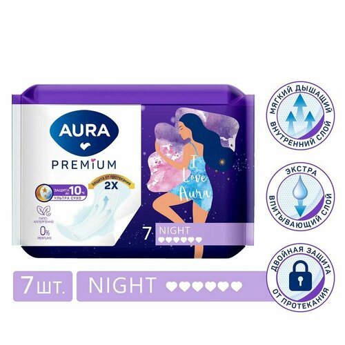 Прокладки Aura Premium Night гигиенические 7шт х3шт