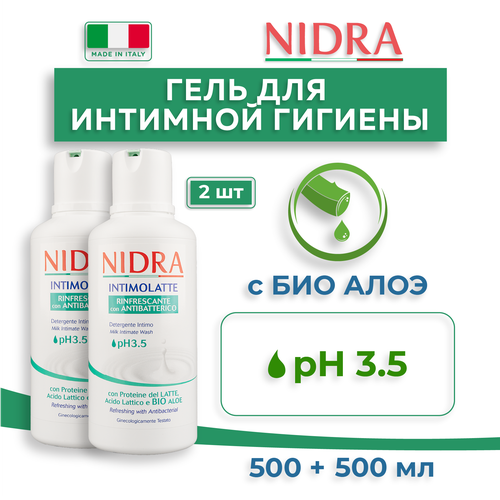 Nidra Гель для интимной гигиены освежающий с молочными протеинами и алоэ 500 мл 2 шт