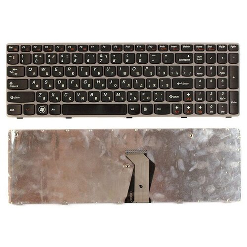 Клавиатура для ноутбука Lenovo MP-10A33US-6861 черная с серой рамкой, ножка крепежа находится рядом со шлейфом
