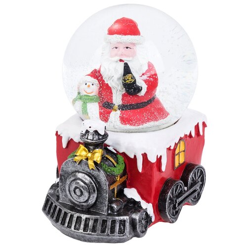 Новогодний сувенир- "Дед Мороз на паровозике со снеговиком", музыкальный, 3хААА, 11*8*15 см