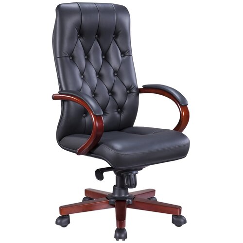 Компьютерное кресло Everprof Monaco Wood для руководителя, обивка: натуральная кожа, цвет: черный