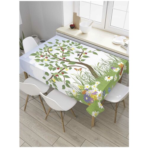 Скатерть прямоугольная JoyArty на кухонный стол "Весеннее деревце" из оксфорда, 120x145 см