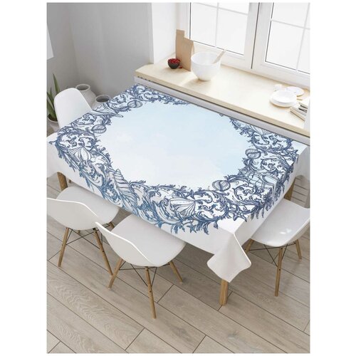 Скатерть прямоугольная JoyArty на кухонный стол "Морской узор с ракушками" из оксфорда, 180x145 см