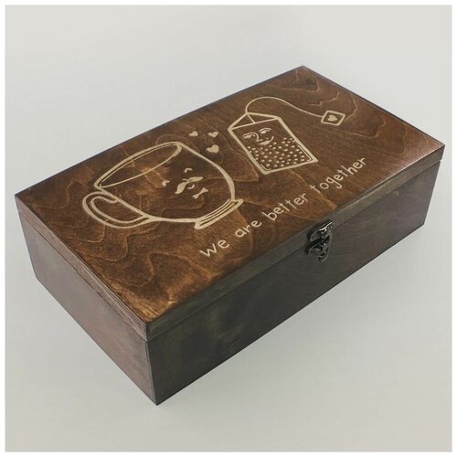 Коробка для чайных пакетиков Чайница из дерева, 4 отделения с узором чашка и пакетик, Cute tea, милота, кавай - 120