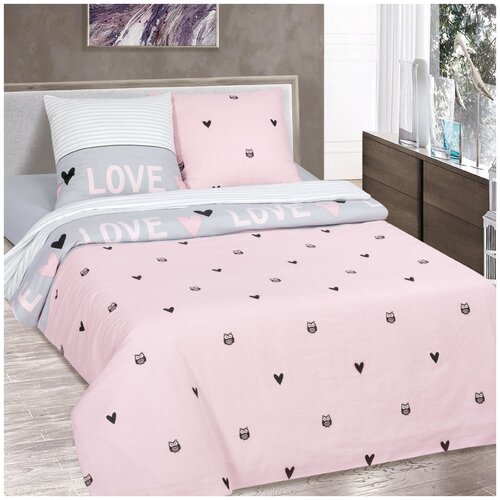 Комплект постельного белья АртПостель Премиум Гламур 4171, семейное, бязь, розовый/серый