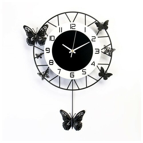 Часы настенные, серия: Маятник, "Бабочки", плавный ход, 35х51 см