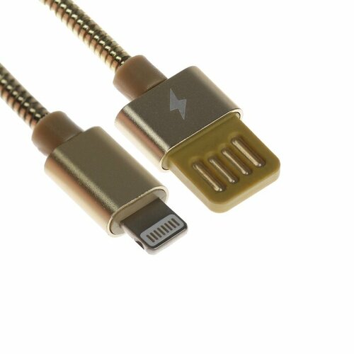 Кабель Lightning - USB, 2.1 А, металлическая оплётка, 1 метр, золотистый (комплект из 7 шт)