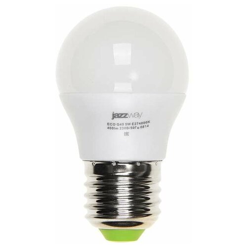 Лампа светодиодная PLED-ECO-G45 5Вт шар 3000К тепл. бел. E27 400лм 220-240В JazzWay 1036957A (100шт. в упак.)