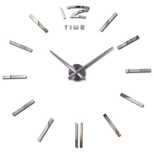 Большие настенные 3D часы MIRRON 120.11-С/Кварцевый бесшумный механизм/Циферблат без цифр (отметки)/Часы конструктор/Часы наклейка/120 см/Серый (серебристый) цвет