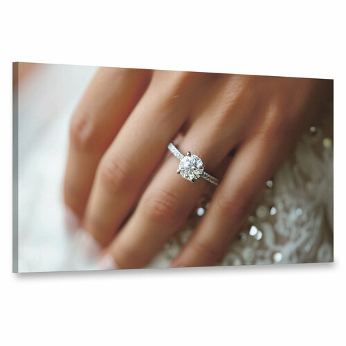 Интерьерная картина 100х60 "Невеста с бриллиантовым обручальным кольцом"