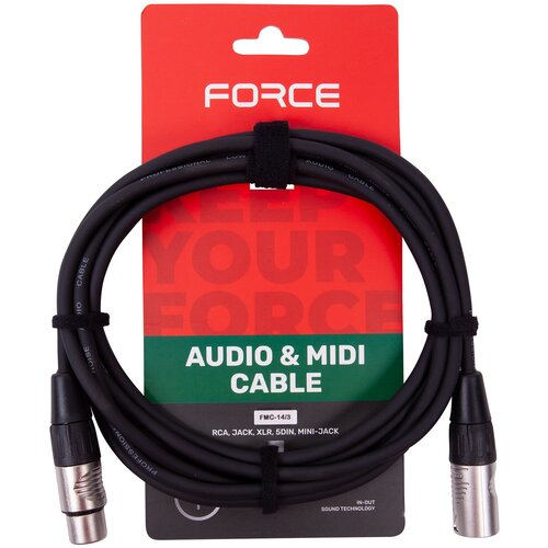 FORCE FMC-14/3 - Шнур микрофонный XLR (F) -XLR (M) (3мх6мм), металлические разъемы с позолоченными контактами, цвет - черный