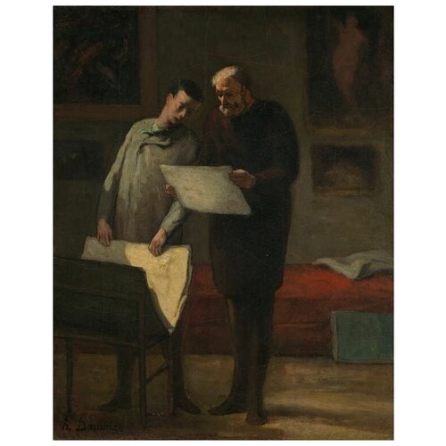 Репродукция на холсте Рекомендации для молодого художника (1865-1868) Домье Оноре 30см. x 38см.
