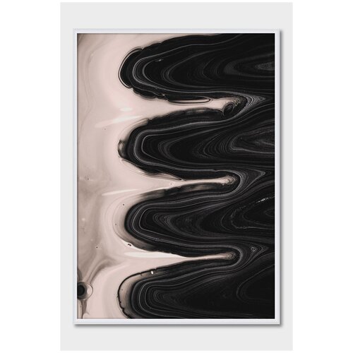 Постер на стену для интерьера Postermarkt Песочно-черная абстракция, постер в белой рамке 40х50 см, постеры картины для интерьера в белой рамке