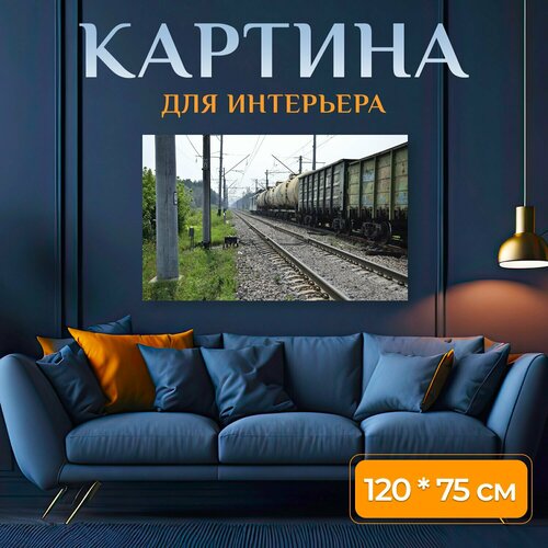 Картина на холсте "Транспорт, железная дорога, поезд" на подрамнике 120х75 см. для интерьера